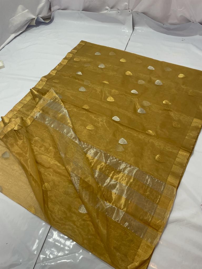 Pure Golden Silk Tissue Saree with silk mark label - Jackyll Mart