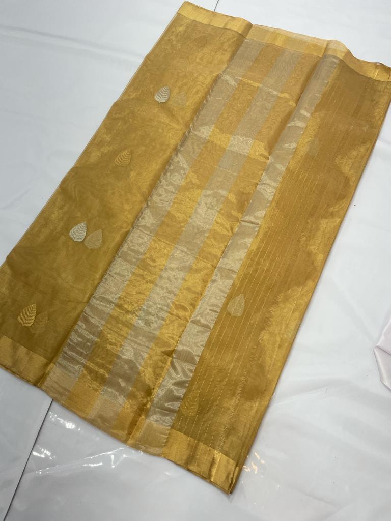 Pure Golden Silk Tissue Saree with silk mark label - Jackyll Mart