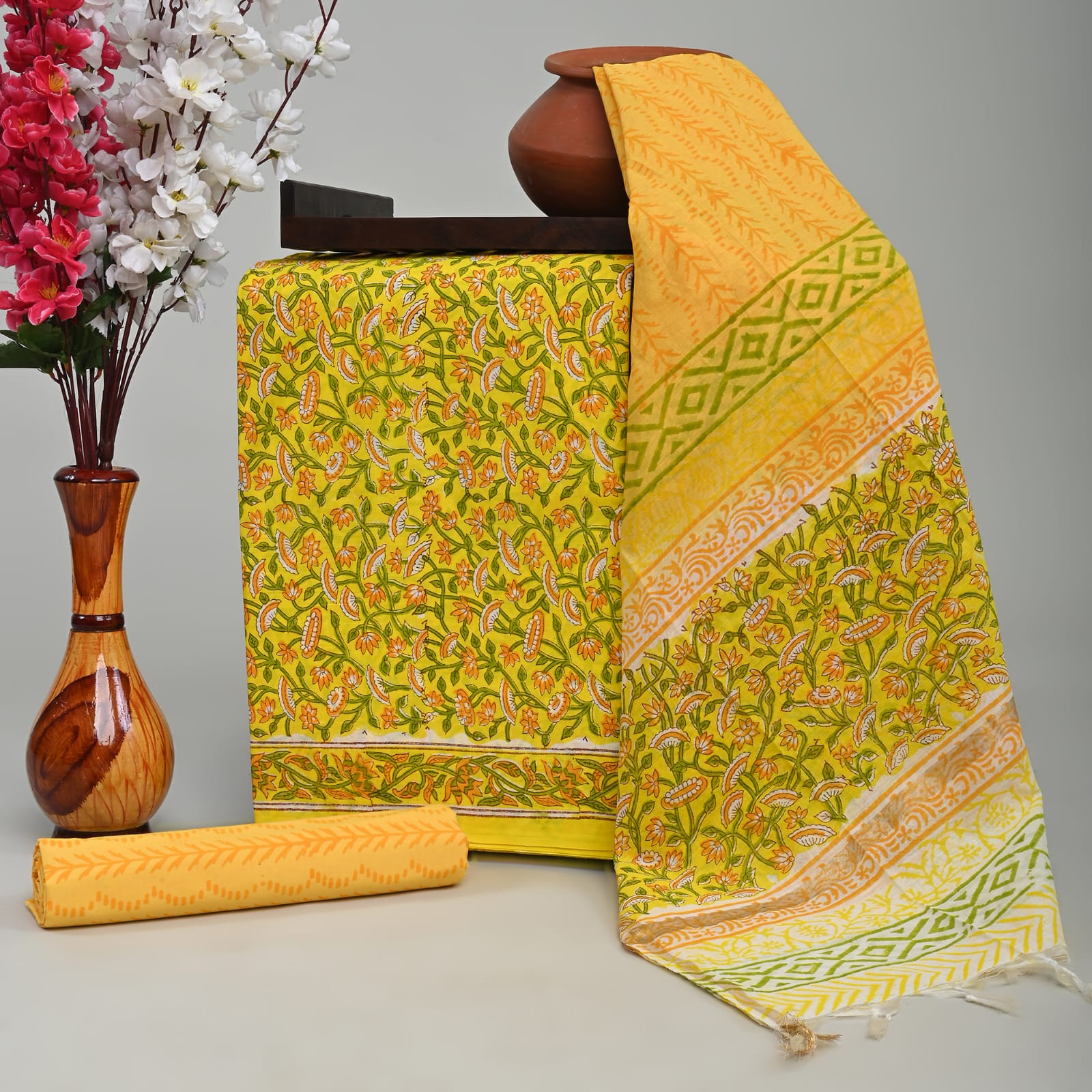 Bagru block printed pure chanderi suit sets with cotton bottom ...